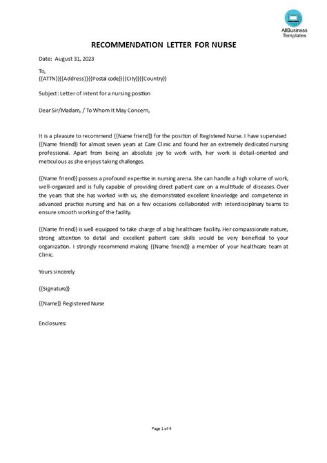 Nursing Letter Of Recommendation Template