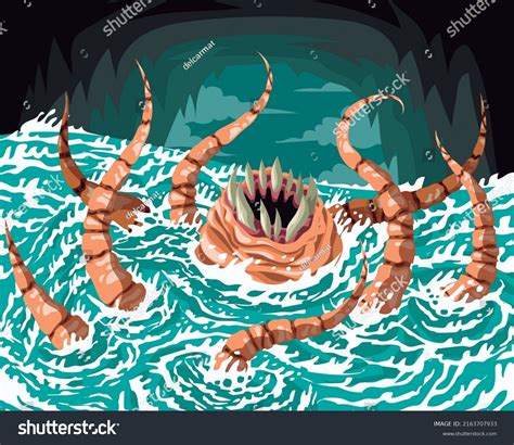 Sea Mythology Whirlpool Hungry Charybdis Monster Stock Vector Royalty