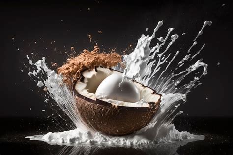 Premium Photo Cocoflare Dynamic Shot Of An Exploding Coconut In Mid