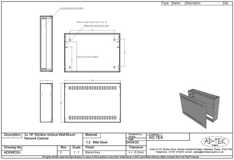 Ad Tek Products 2U 19 Slimline Vertical Wall Mount Network Cabinet Ad