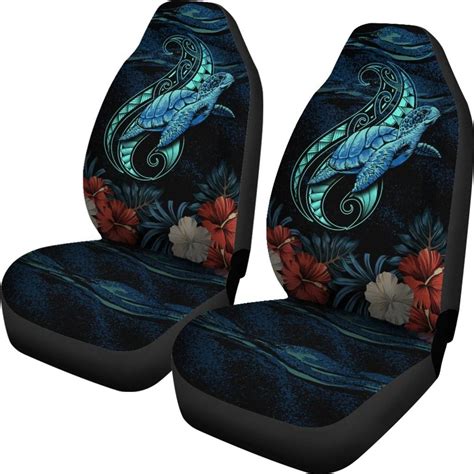 Hibiscus Flower Polynesian Turtle Sea Car Seat Cover Universal Fit
