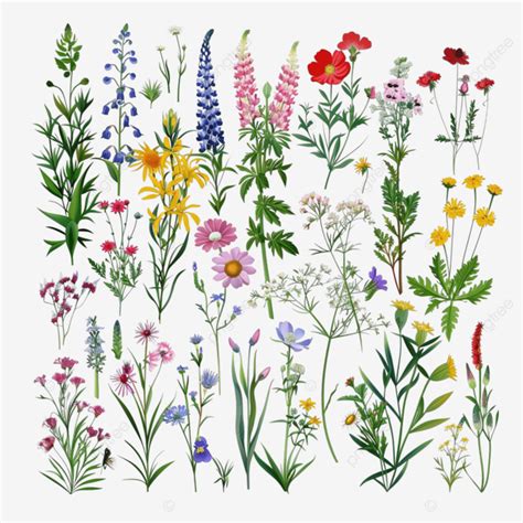 Wild Flowers And Herbaceous Flowering Plants Vector Collection Nature