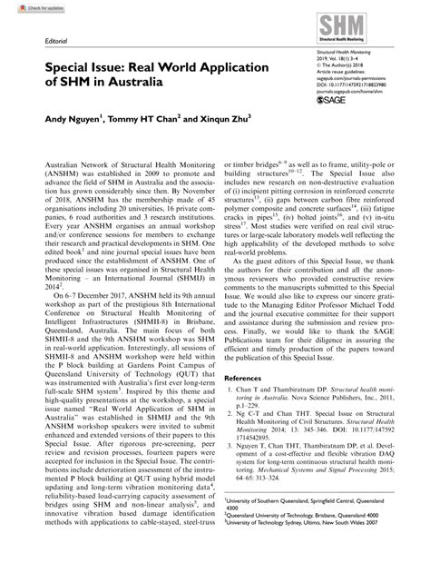 Pdf Special Issue Real World Application Of Shm In Australia