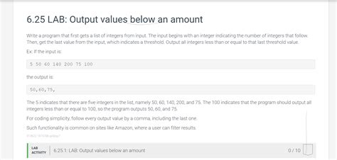 Solved Lab Output Values Below An Amount Write A Chegg
