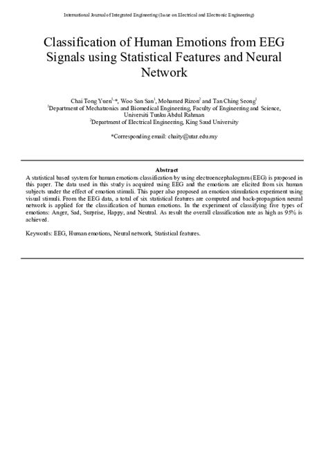 Pdf Classification Of Human Emotions From Eeg Signals Using Statistical Features And Neural