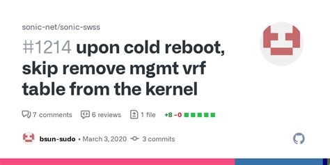 upon cold reboot skip remove mgmt vrf table from the kernel by bsun sudo · pull request 1214
