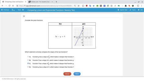 which statement correctly compares the slopes of the two functions