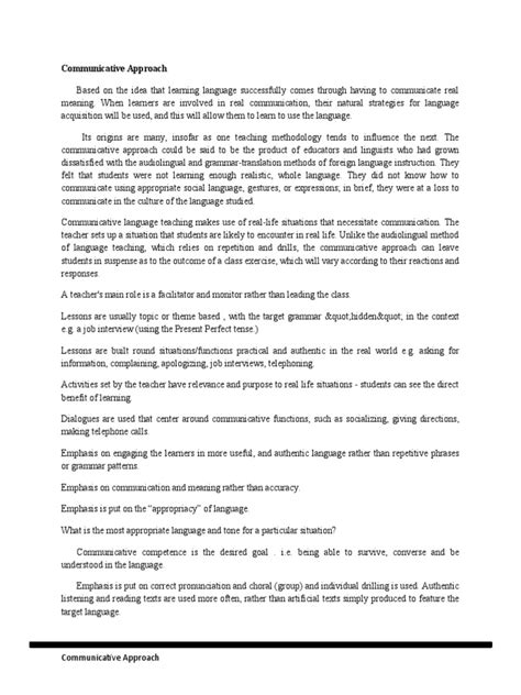 Communicative Approach Pdf Language Education Language Acquisition