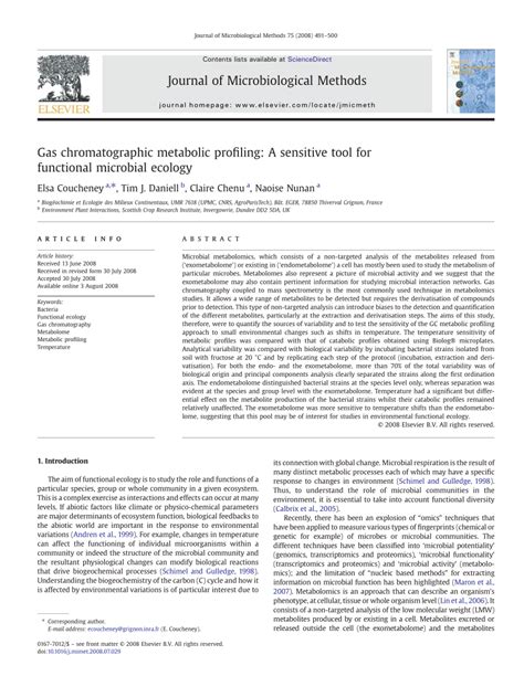 Pdf Metabolic Profiling Of Microbial Adaptation To Variable Environments
