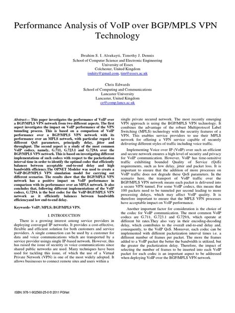Performance Analysis Of Voip Over Bgp Mpls Vpn Technology Pdf