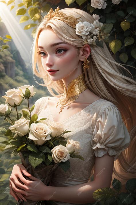 La Douce Jeune Fille Aux Cheveux Longs Est Aussi Belle Quune Rose Et