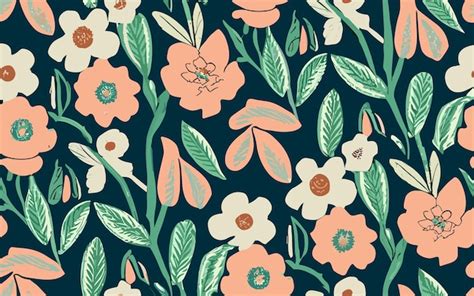 추상적인 작은 ⁇ 꽃 모티브 패턴 고전적인 파란색 배경 현대적인 경계 Ditsy 꽃 직물 프리미엄 벡터