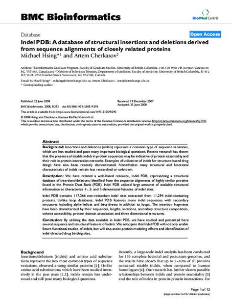 Indel Pdb A Database Of Structural Insertions And Deletions Derived From Sequence Alignments Of