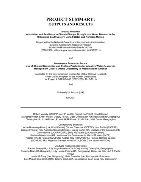 PROJECT SUMMARY OUTPUTS AND RESULTS