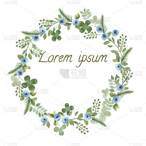 水彩叶和花圆形框架素材 花瓣网