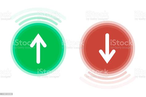 위쪽 부분의 녹색 원 아이콘과 흰색 배경에 화살표가 있는 빨간색 아이콘입니다 가리키기에 대한 스톡 벡터 아트 및 기타 이미지 가리키기 개체 그룹 누름 버튼 Istock