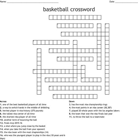 Basketball Crossword Puzzle Printable At Maria Vitagliano Blog