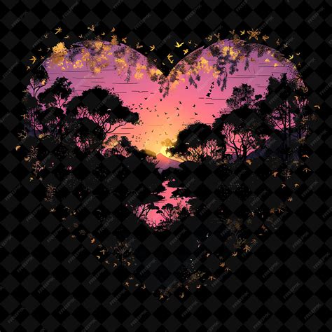 Vibrant Neon Rococo Forest In A Heart Shaped Silhouette Land Png Neon Artistic Landscape