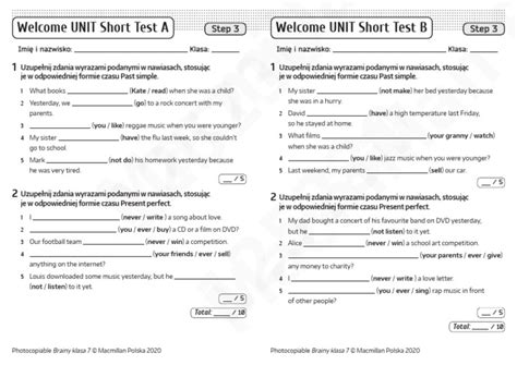 Brainy Kl7 Short Tests Welcome Unit Step 3 Pdf