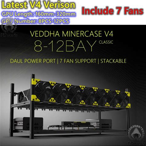 8 Gpu Aluminum Stackable Open Air Miner Mining Rig Bitcoin Case Computer Eth Miner Frame 7 Fans
