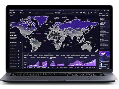 Laptop Screen Displaying A Global Map With Data Visualizations And Graphs Representing A Digital