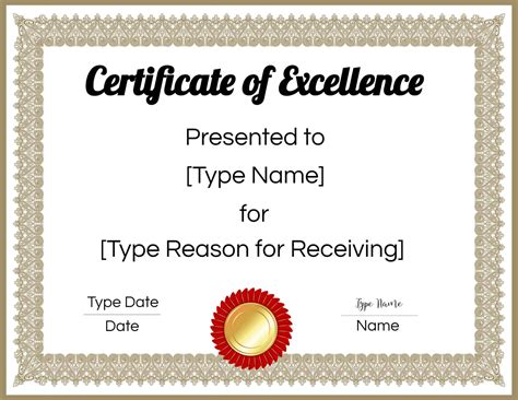 Certificate Of Excellence Template Download Fillable Pdf Templateroller