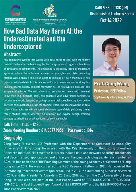 Cair And Iotsc Distinguished Lectures Series Workshop On Ai Security And Forensics Speaker Prof