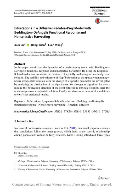 Bifurcations In A Diffusive Predatorprey Model With Beddington