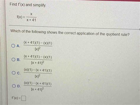Solved Find Fx And Simplify Fx Xx41 Which Of The Following