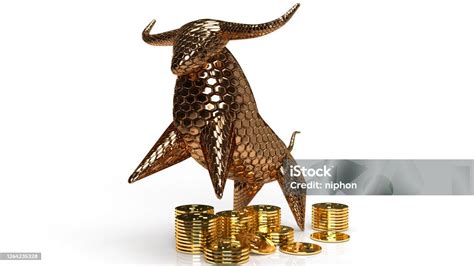 비즈니스 콘텐츠 3d 렌더링에 대한 흰색 배경에 금 황소와 동전 0명에 대한 스톡 사진 및 기타 이미지 0명 3차원 형태