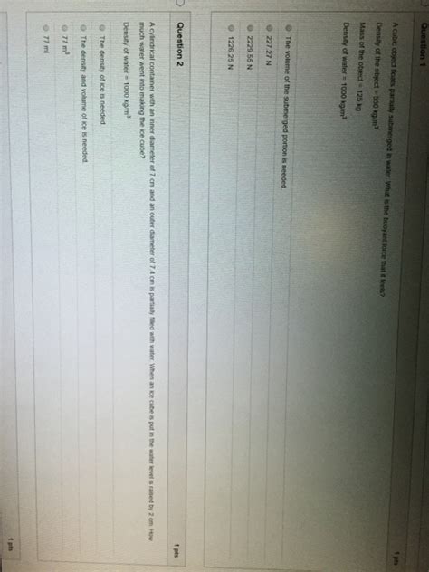 Solved A Cubic Object Floats Partially Submerged In Chegg