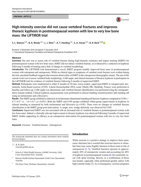 Pdf High Intensity Exercise Did Not Cause Vertebral Fractures And Improves Thoracic Kyphosis