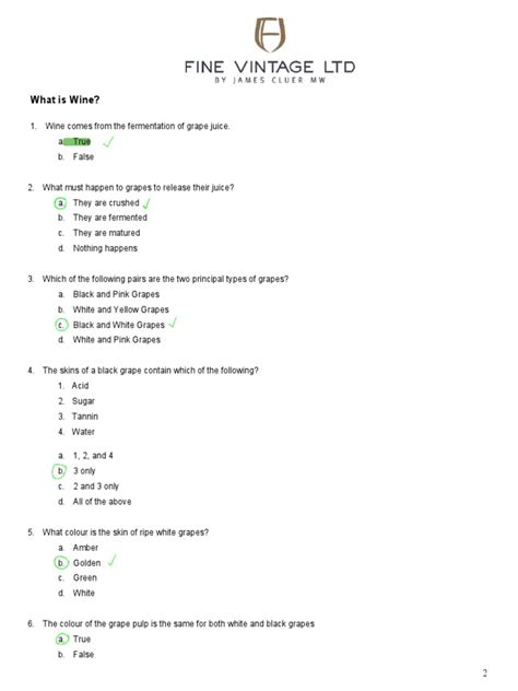 Wset Level 1 Self Study Questions Pdf Fermentation In Winemaking Wine