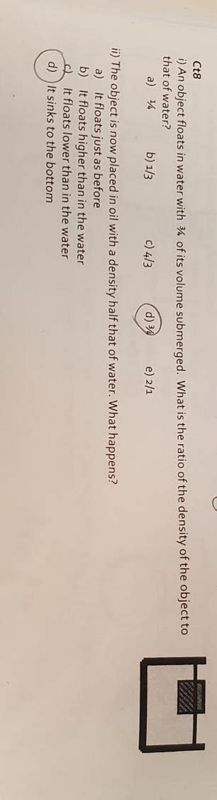 Solved Ct I An Object Floats In Water With Of Its Chegg
