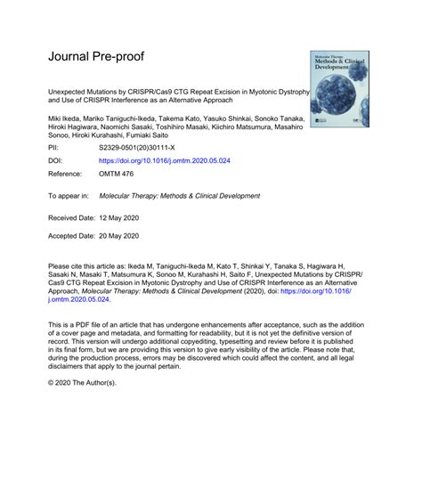 Pdf Unexpected Mutations By Crisprcas9 Ctg Repeat Excision In