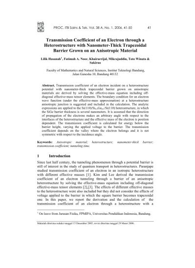 View Of Transmission Coefficient Of An Electron Through A