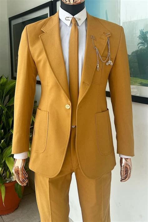 Warner Modern Gold Notched Lapel Two Pieces Prom Suits Allaboutsuit