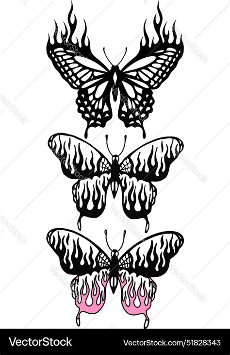 Flame Butterflies Silhouette Cute Flutter Art Vector Image