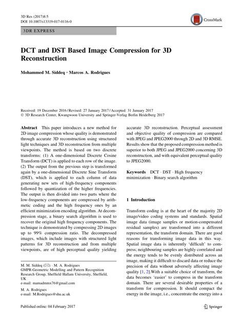pdf dct and dst based image compression for 3d reconstruction