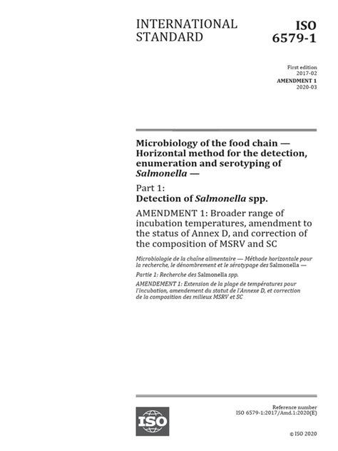 Iso 6579 1 2017 Amd 1 2020 Salmonella Spp Pdf International Organization For