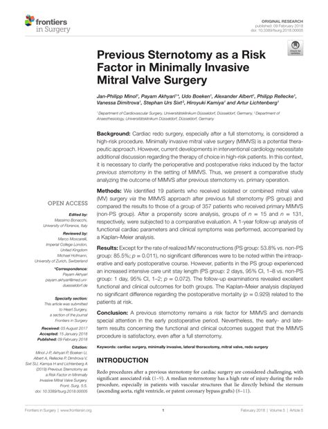 Pdf Previous Sternotomy As A Risk Factor In Minimally Invasive Mitral Valve Surgery