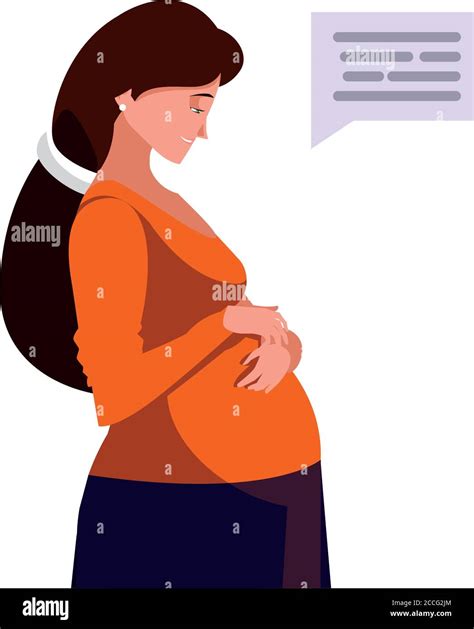 Pregnant Woman Cartoon With Communication Bubble Design Belly