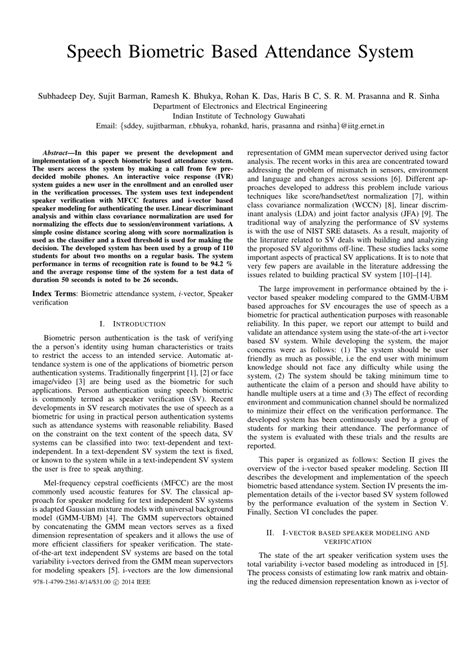 Pdf Speech Biometric Based Attendance System