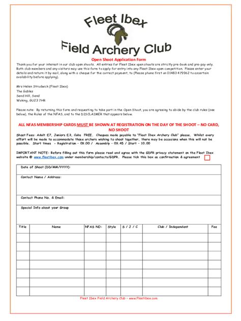 Fillable Online Fleet Ibex Open Shoot Application Form 2019 Fax Email