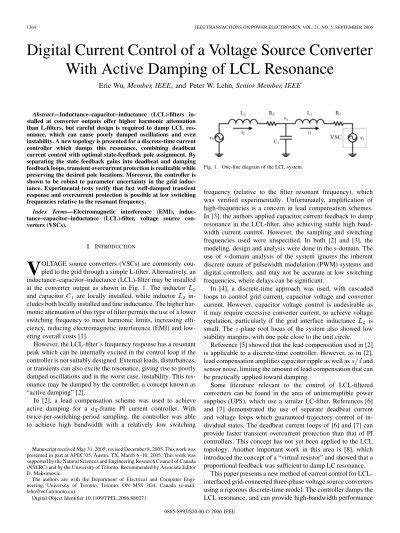 Digital Current Control Of A Voltage Source Converter With Active