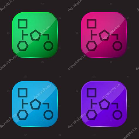 Esquema de bloques de formas geométricas Esboza el icono de botón de vidrio de cuatro colores