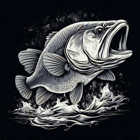 Premium Photo Largemouth Bass Jumper Poster Design In Black White Style