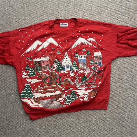 Christmas Sweater With Santa Claus And Reindeer Depop