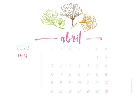 Calendario Mensual Abril 2023
