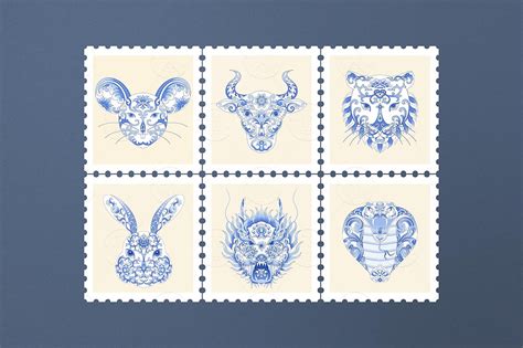 青花瓷系列十二生肖图案设计 传统装饰纹样 鹿堡设计 站酷zcool